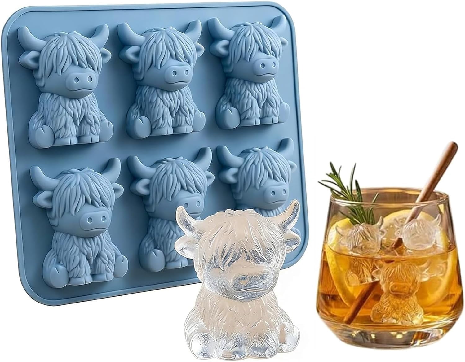 3D Highland Cow Ice Cube Tray Silicone Fun Shapes Ice Cube Mold for ...