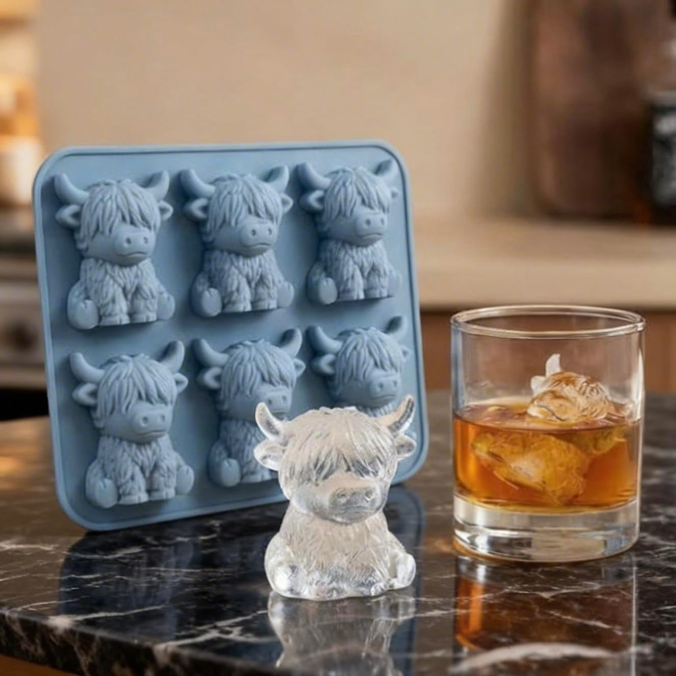 3D Highland Cow Ice Cube Tray, Silicone Fun Shapes Ice Cube Mold for ...