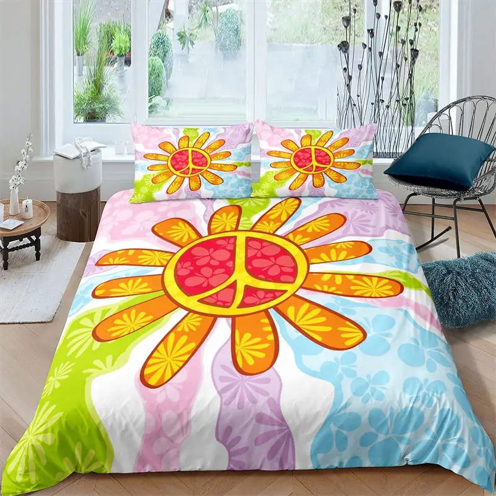 3D Hippie Peace Symbol Duvet Cover Soft Colorful Pattern Bedding Set ...