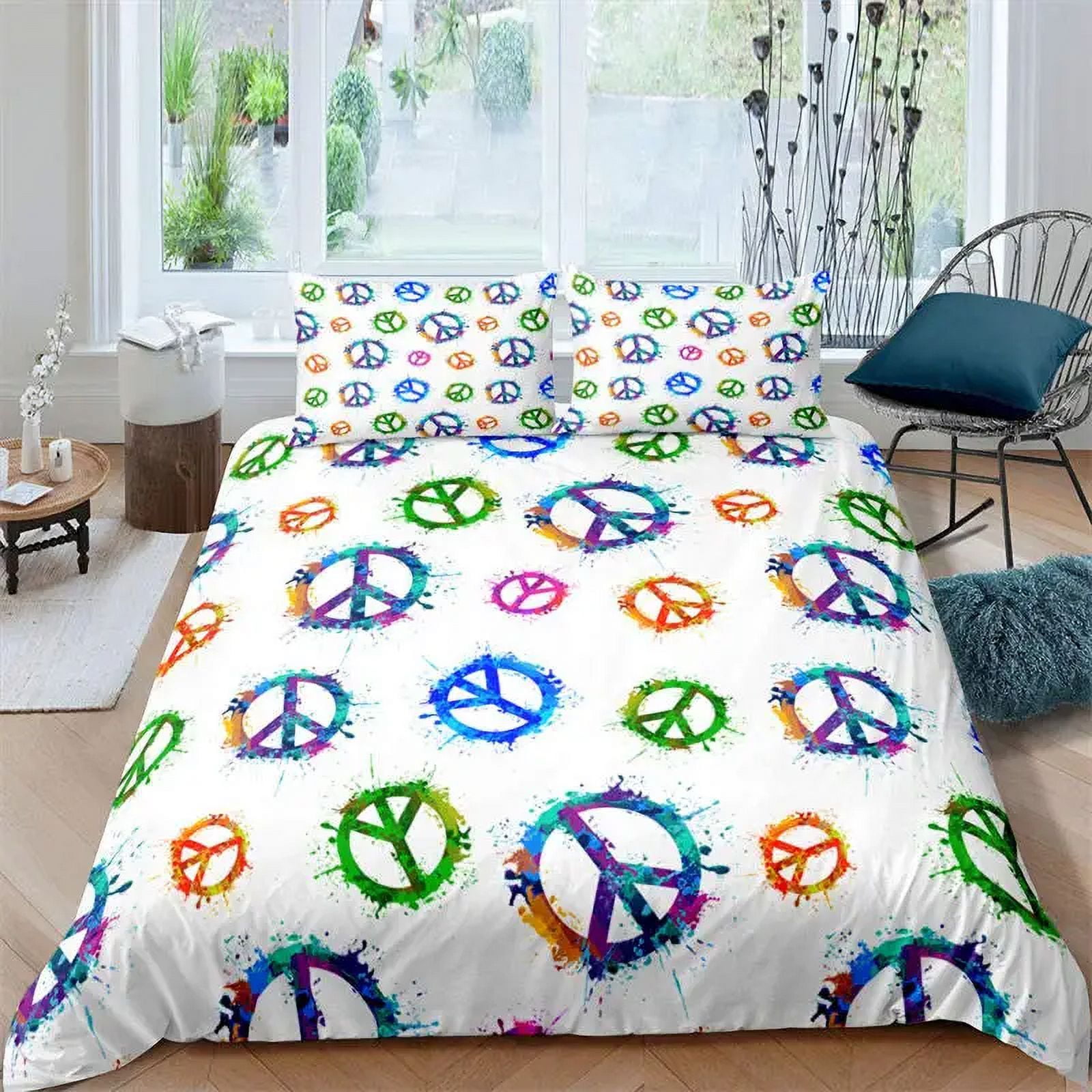 3D Hippie Peace Symbol Duvet Cover Soft Colorful Pattern Bedding Set ...