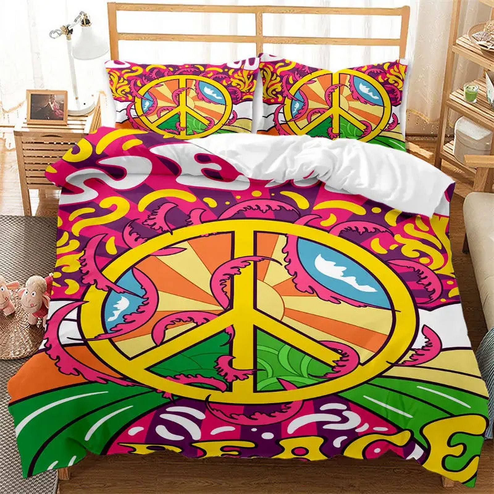 3D Hippie Peace Symbol Duvet Cover Soft Colorful Pattern Bedding Set ...