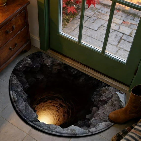 3D Hole Rug, 2026 New 3D Optical Illusion Rug, Semi Circle Visual Trap ...
