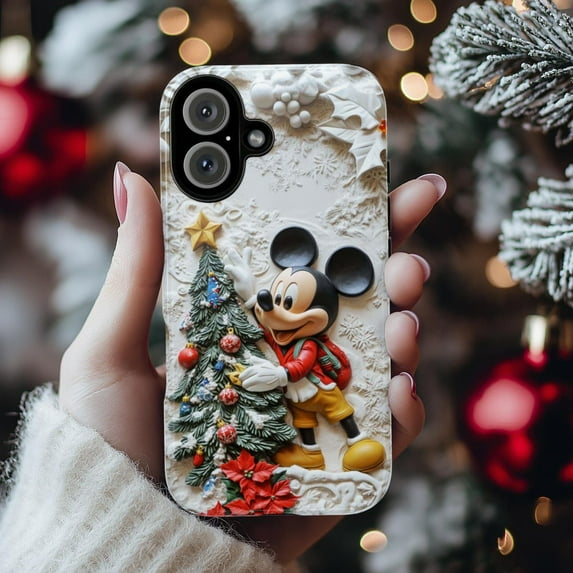 3D Holiday Cartoon Mouse with Tree Phone Case 17 16 15 14 13 12 11 Pro ...