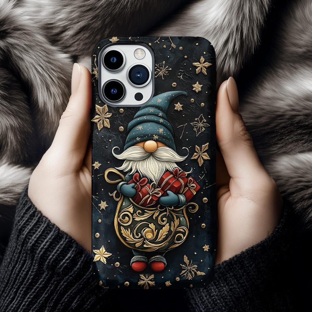3D Holiday Gnome Presents Gold Navy Phone Case 17 16 15 14 13 12 11 Pro ...