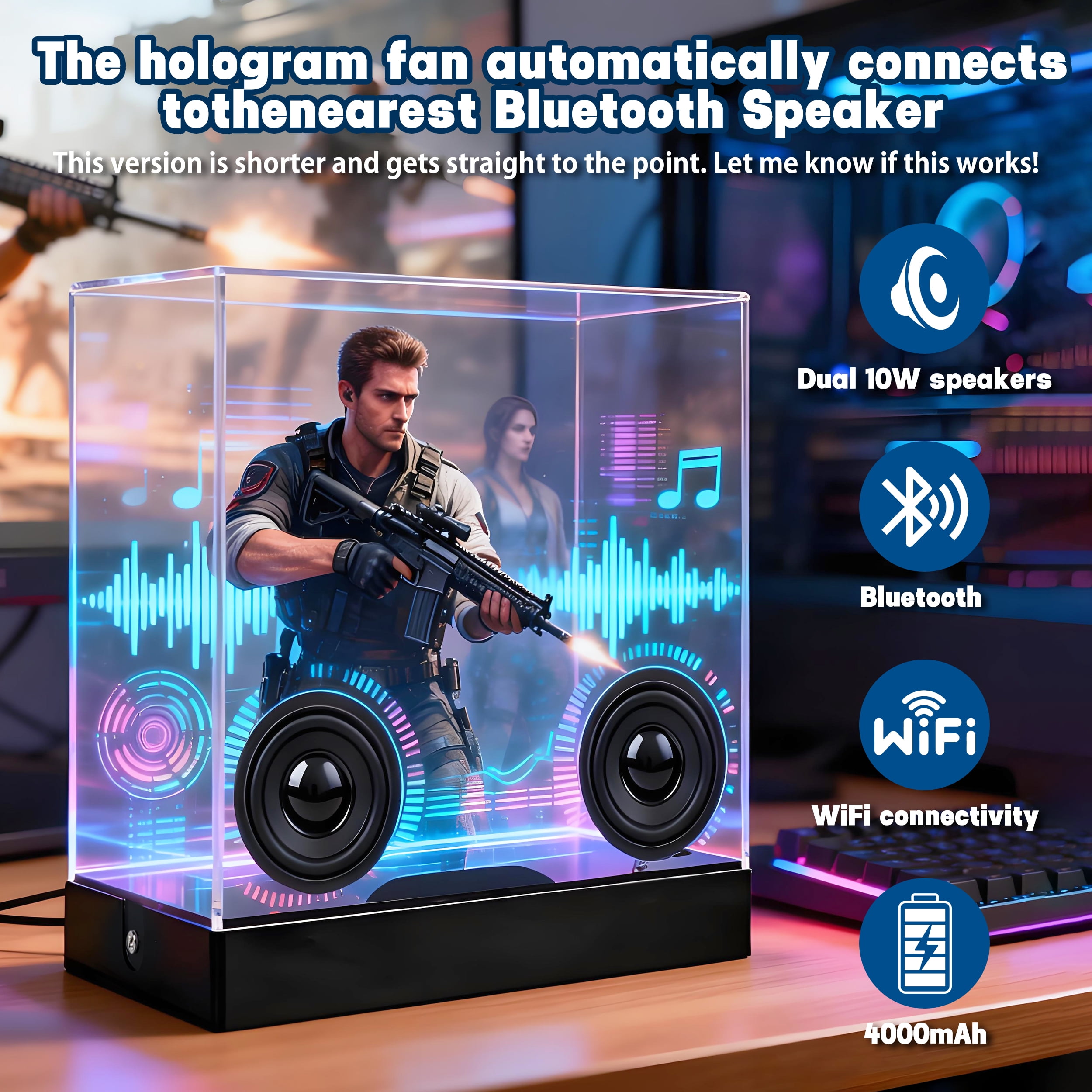 3D Hologram Fan with Bluetooth Speaker, 10" Holographic Display LED ...