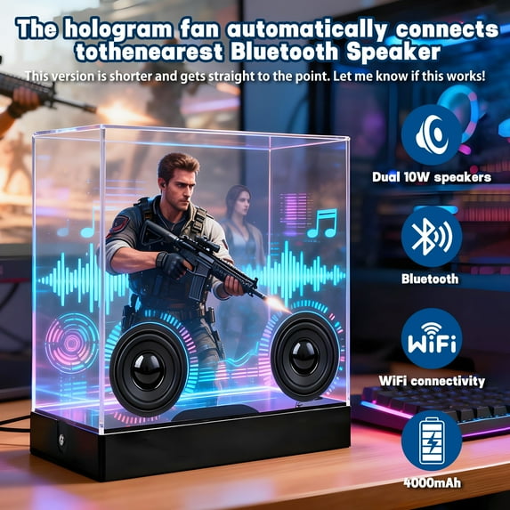 3D Hologram Fan with Bluetooth Speaker, 10" Holographic Display LED ...