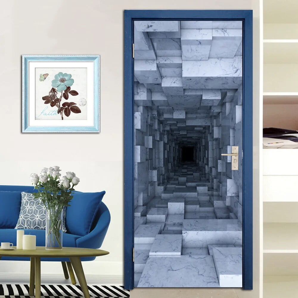 3d Honeycomb Door Stickers Solid Geometry Mural Decal Modern Space Art
