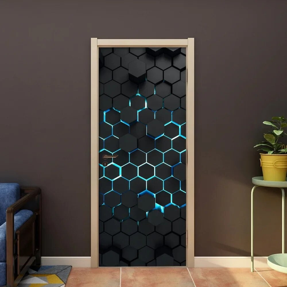 3D Honeycomb door stickers 3D geometric mural decals Modern space art ...
