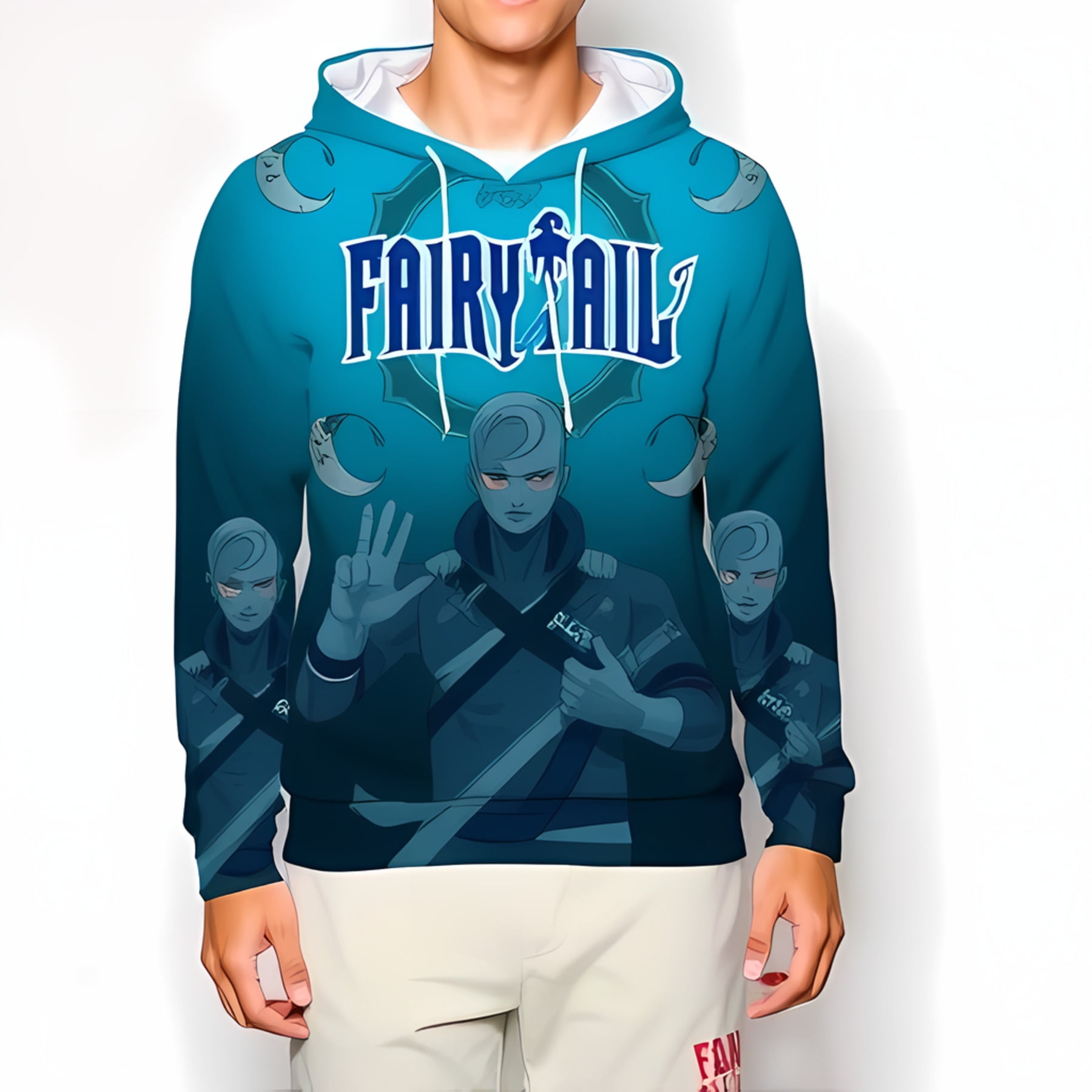 3D Hoodie Blue Hooded Sweatshirt with Character Design & Floral Pattern ...