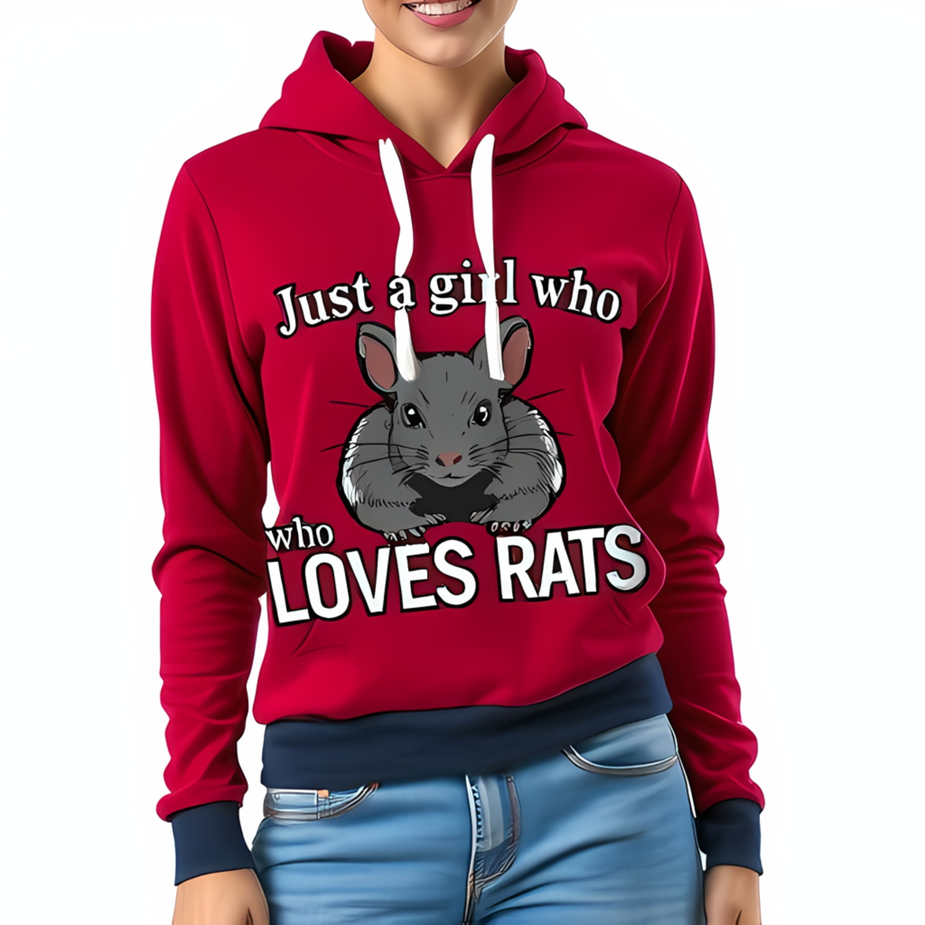 3D Hoodie for Women - "Just a Girl Who Loves Rats" - Cute Maroon ...