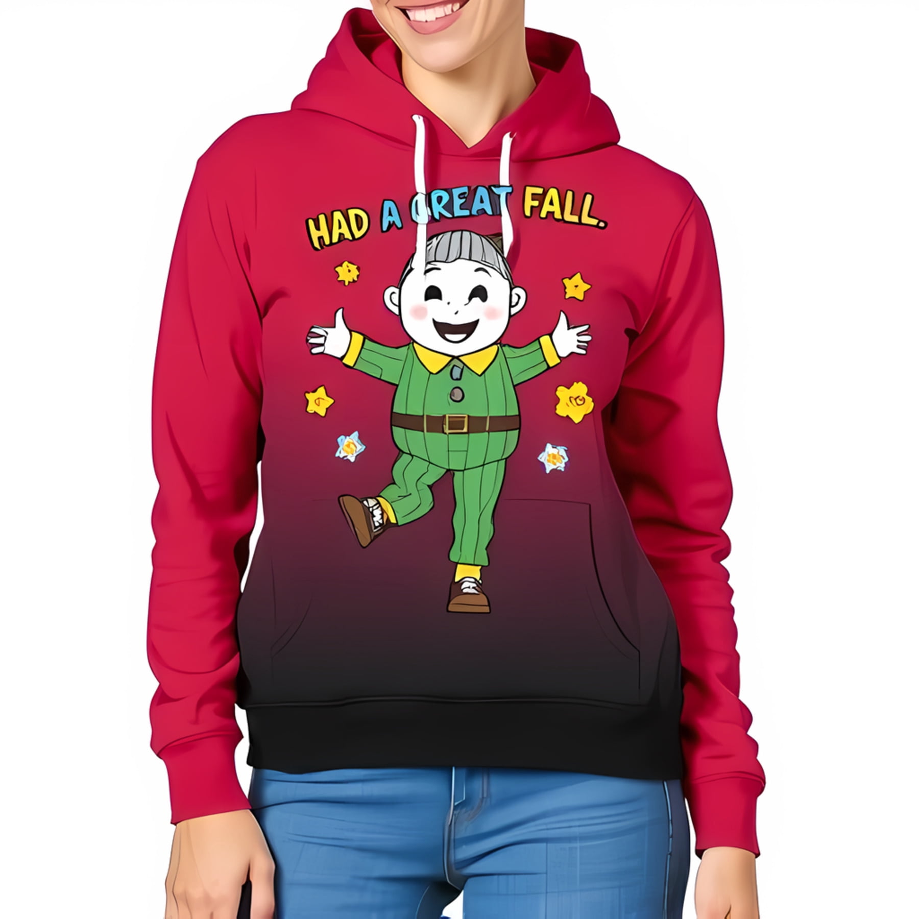3D Hoodie with Cheerful Character in Cozy Red Playful Design with ...