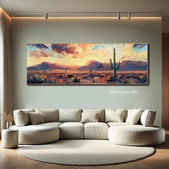 3D Horizontal Southwest Desert Textured Wall Art Large Long Wide Sunset ...