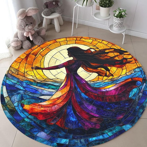 3D Horror Metal Skull Round Area Rug, flaming skeleton circle carpet ...