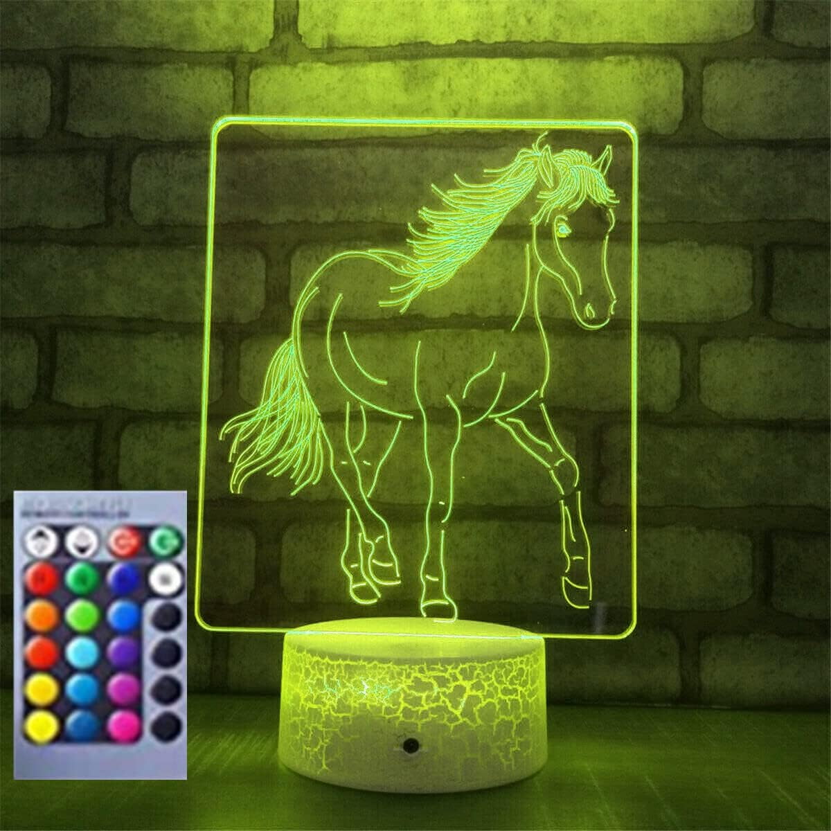 3D Horse Night Light Decor Table Desk Optical Illusion Lamps 16 Color ...