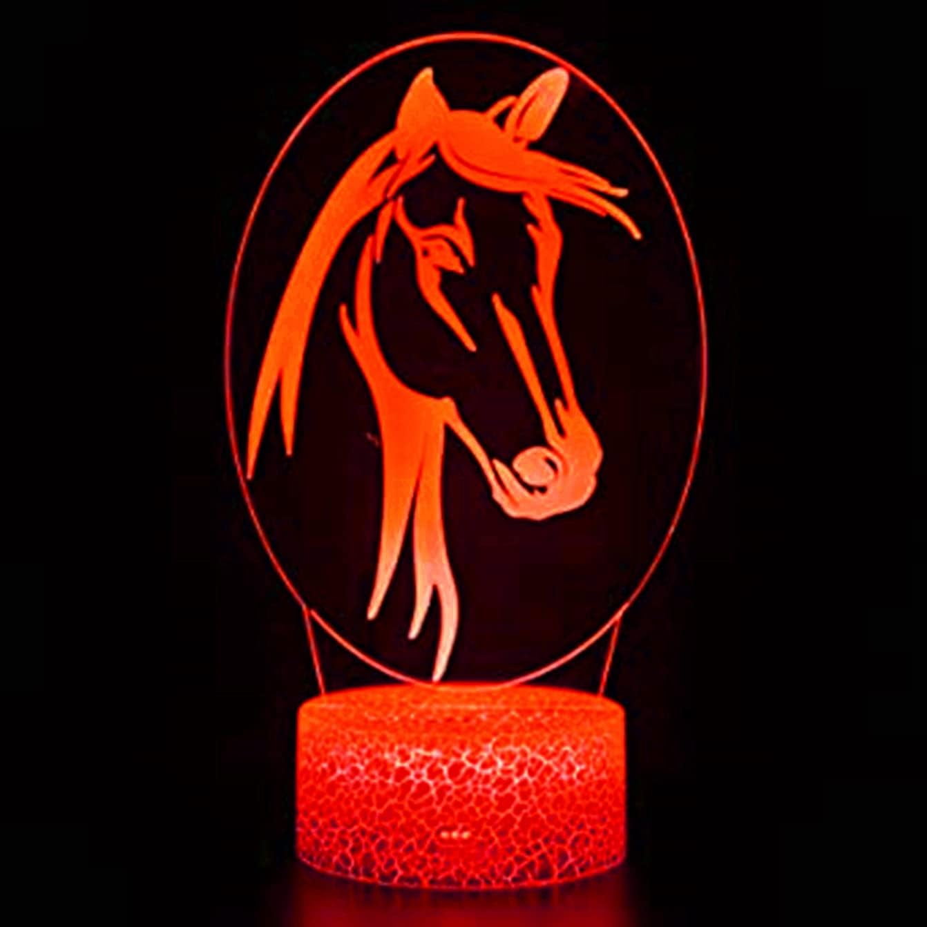 3D Horse Night Light Decor Table Desk Optical Illusion Lamps 7 Color ...