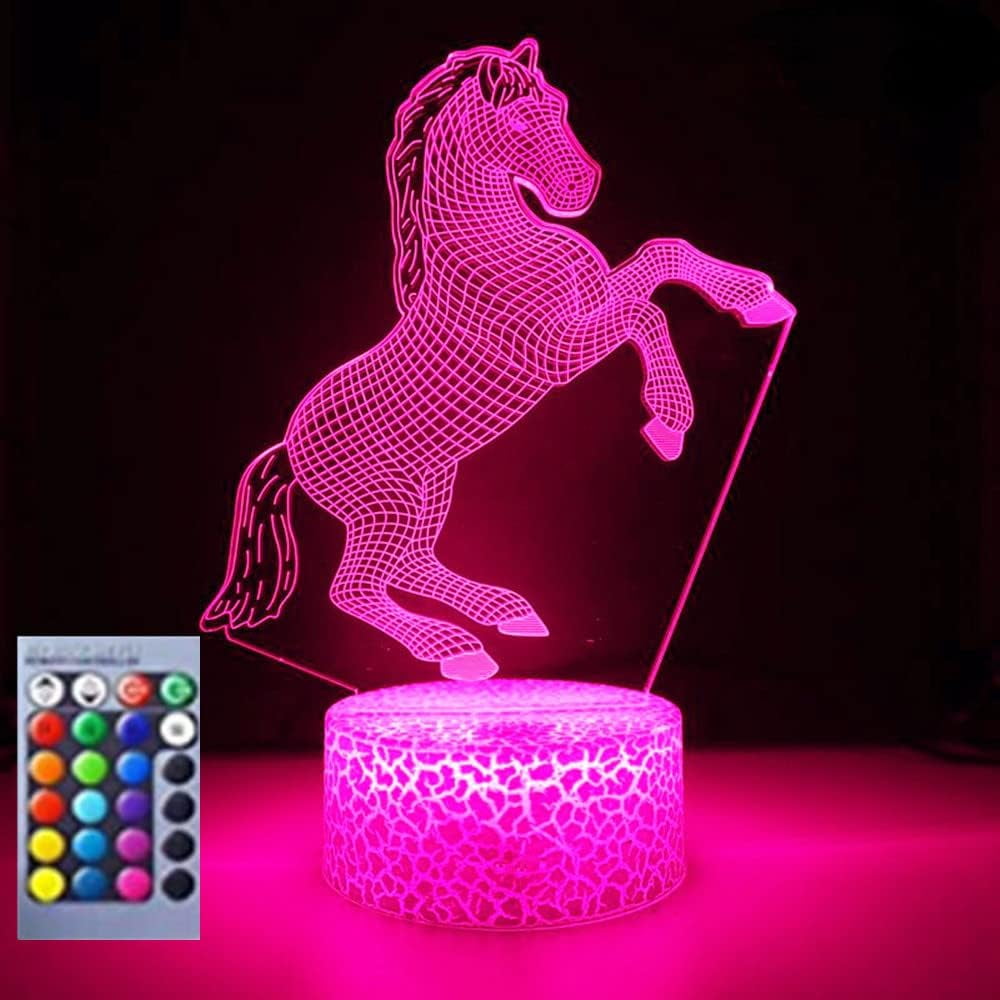 3D Horse Night Light Table Desk Optical Illusion Lamps 16 Color ...