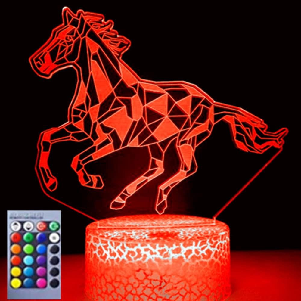 3D Horse Night Light Table Desk Optical Illusion Lamps 16 Color ...