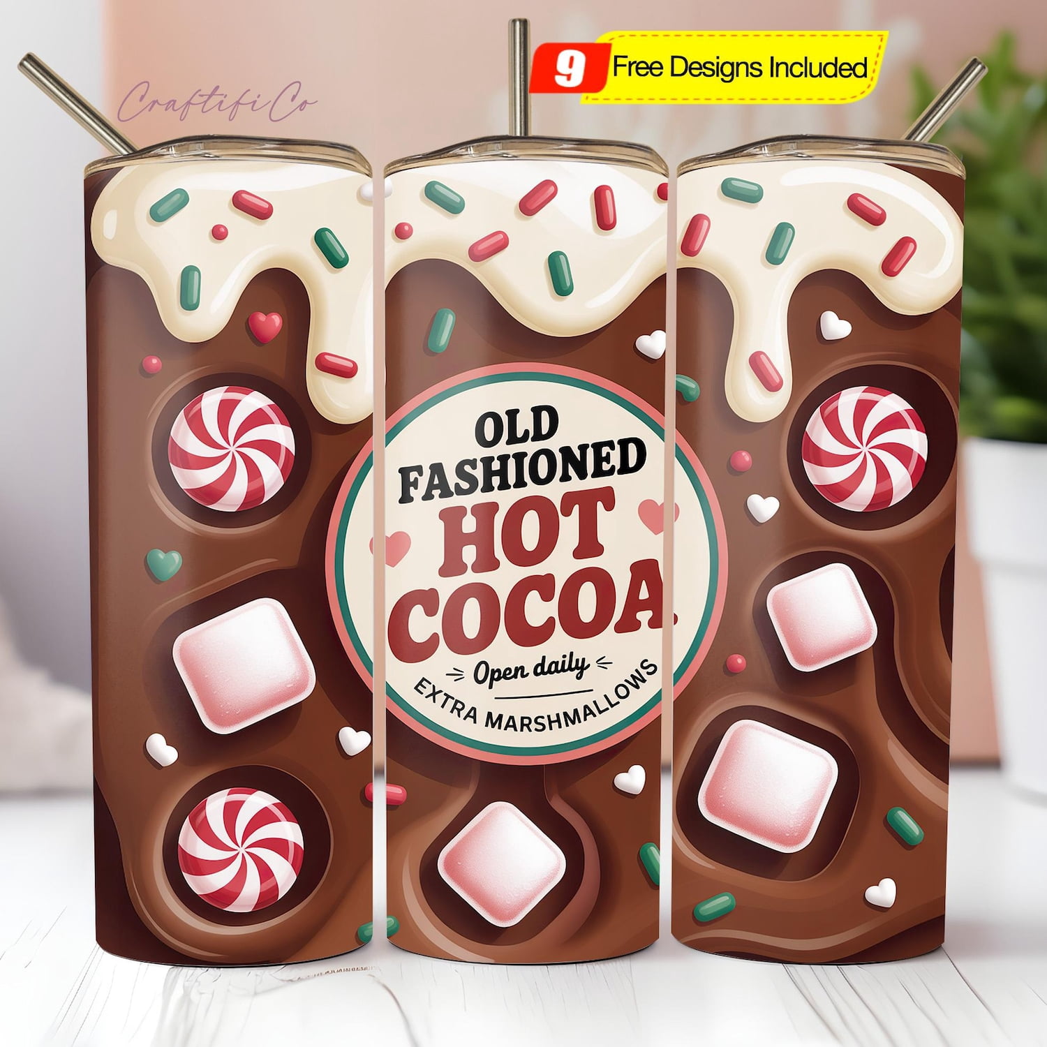 3D Hot Cocoa Tumbler Sublimation Inflated Tumbler 20oz Skinny ...