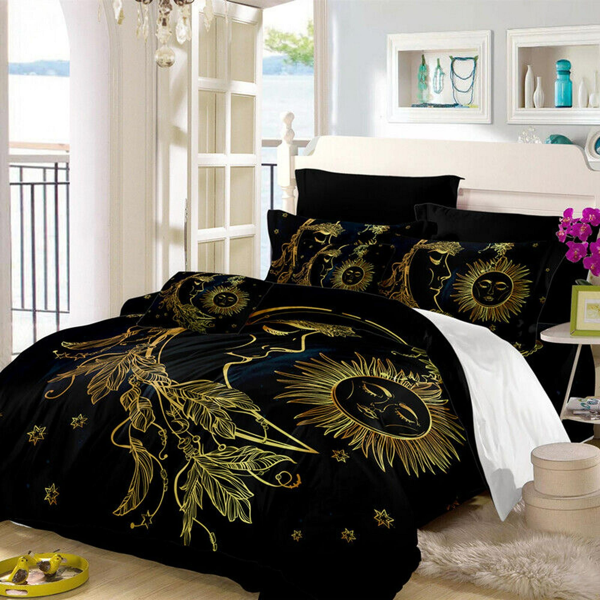3D Hot Dark Gold Moon Sun Bedding Set Duvet Cover Comforter Cover ...
