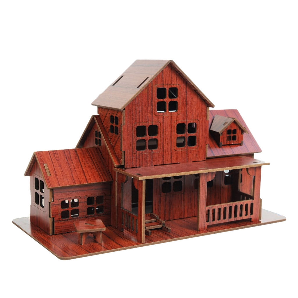 3D House Villa Puzzle Toy, DIY Wooden Educational Model Building Toy ...