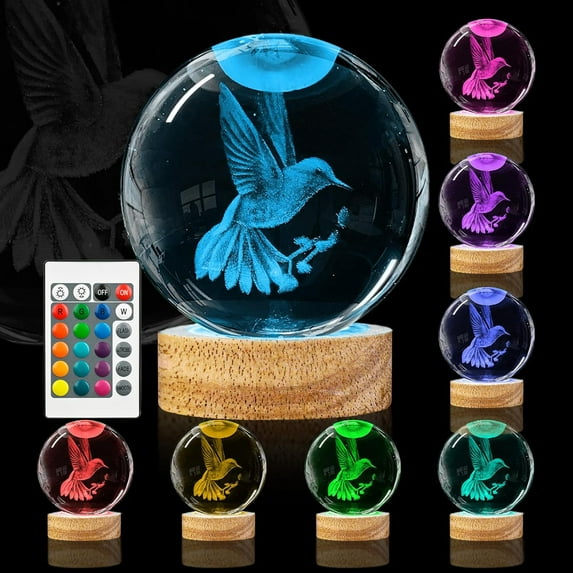 3D Hummingbird Ball Night Light 3.15 inch Hummingbird Figurines Glass ...