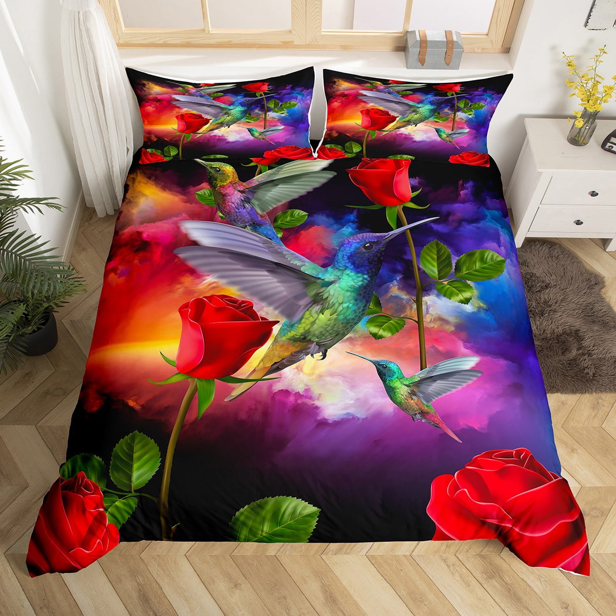 3D Hummingbird Comforter Cover for Adult,Wildlife Tropical Bird Jungle ...