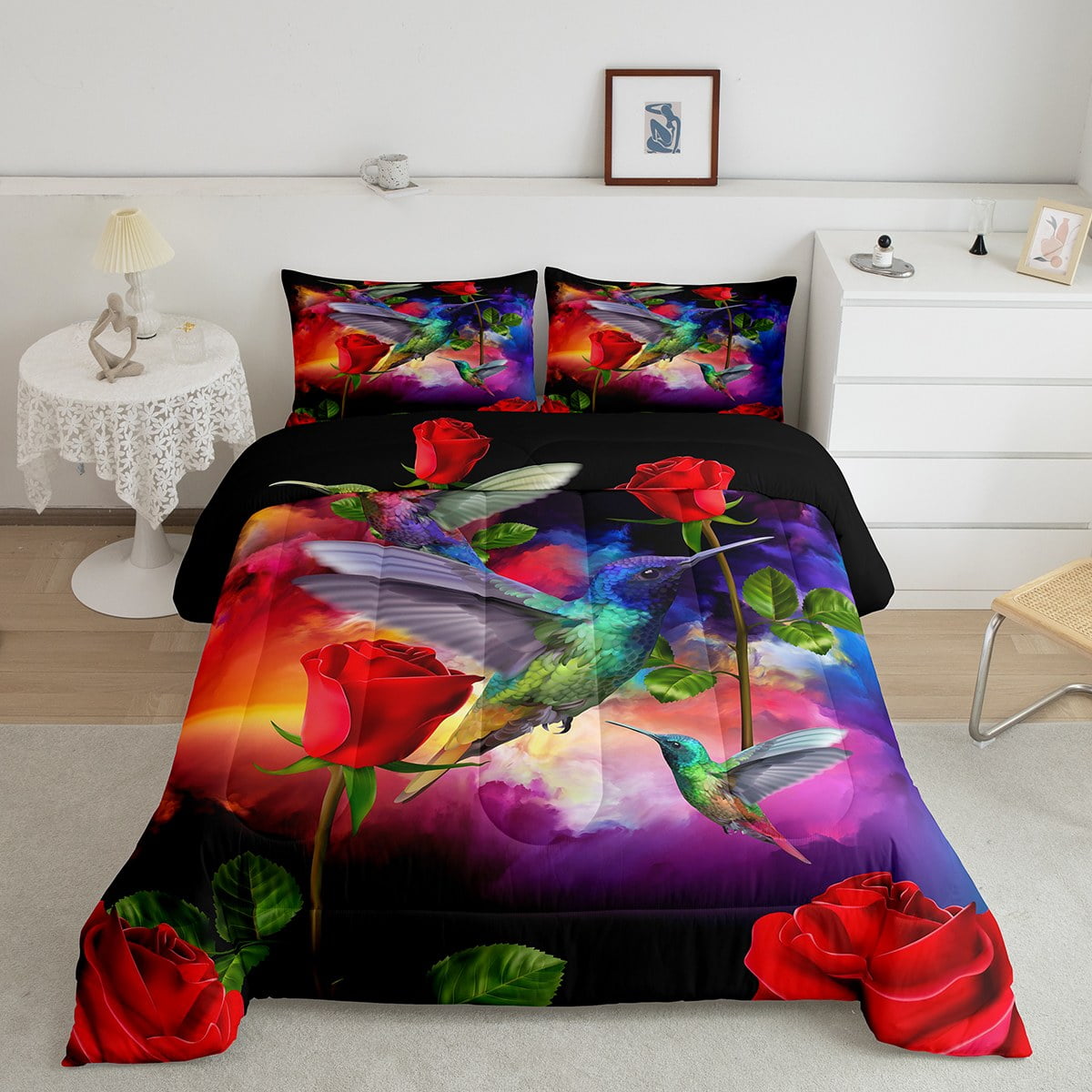 3D Hummingbird Comforter Set for Adult,Wildlife Tropical Bird Jungle ...