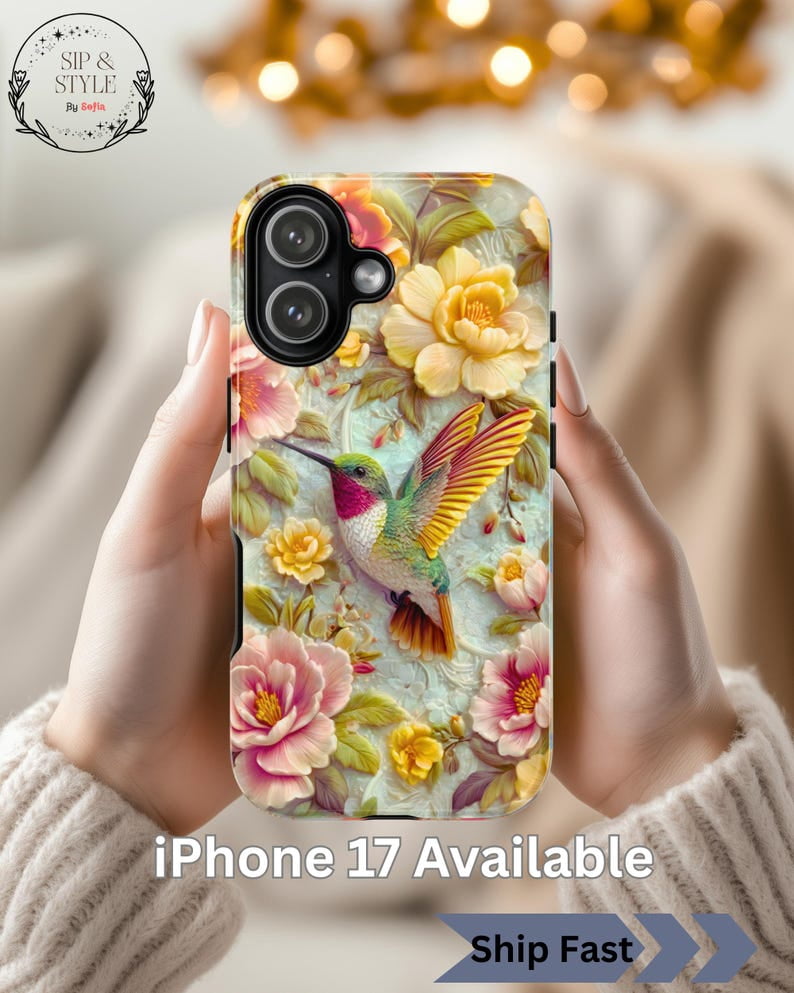 3D Hummingbird Floral Stained Glass Style Print Tough Phone Case ...