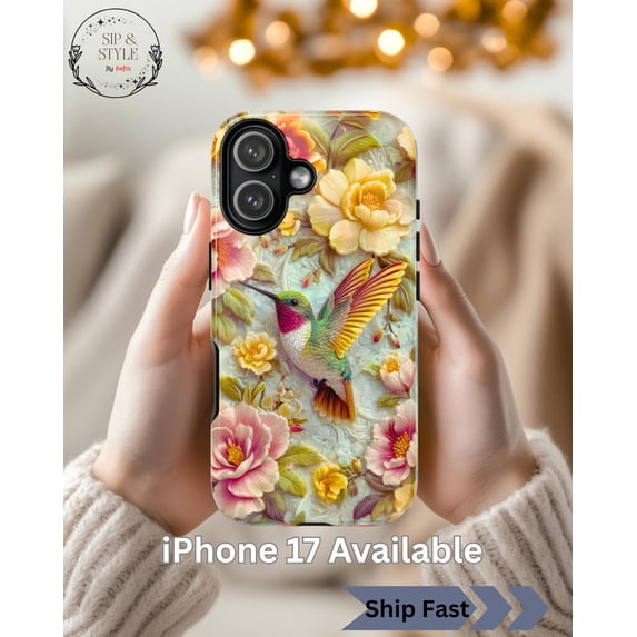 3D Hummingbird Floral Stained Glass Style Print Tough Phone Case ...