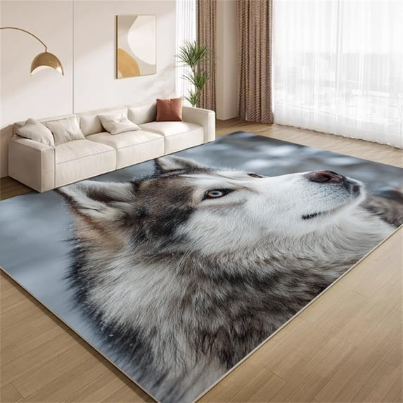 3D Husky Area Rugs, Wolf Dog Pet Pattern Carpet, Washable Non Slip Low ...