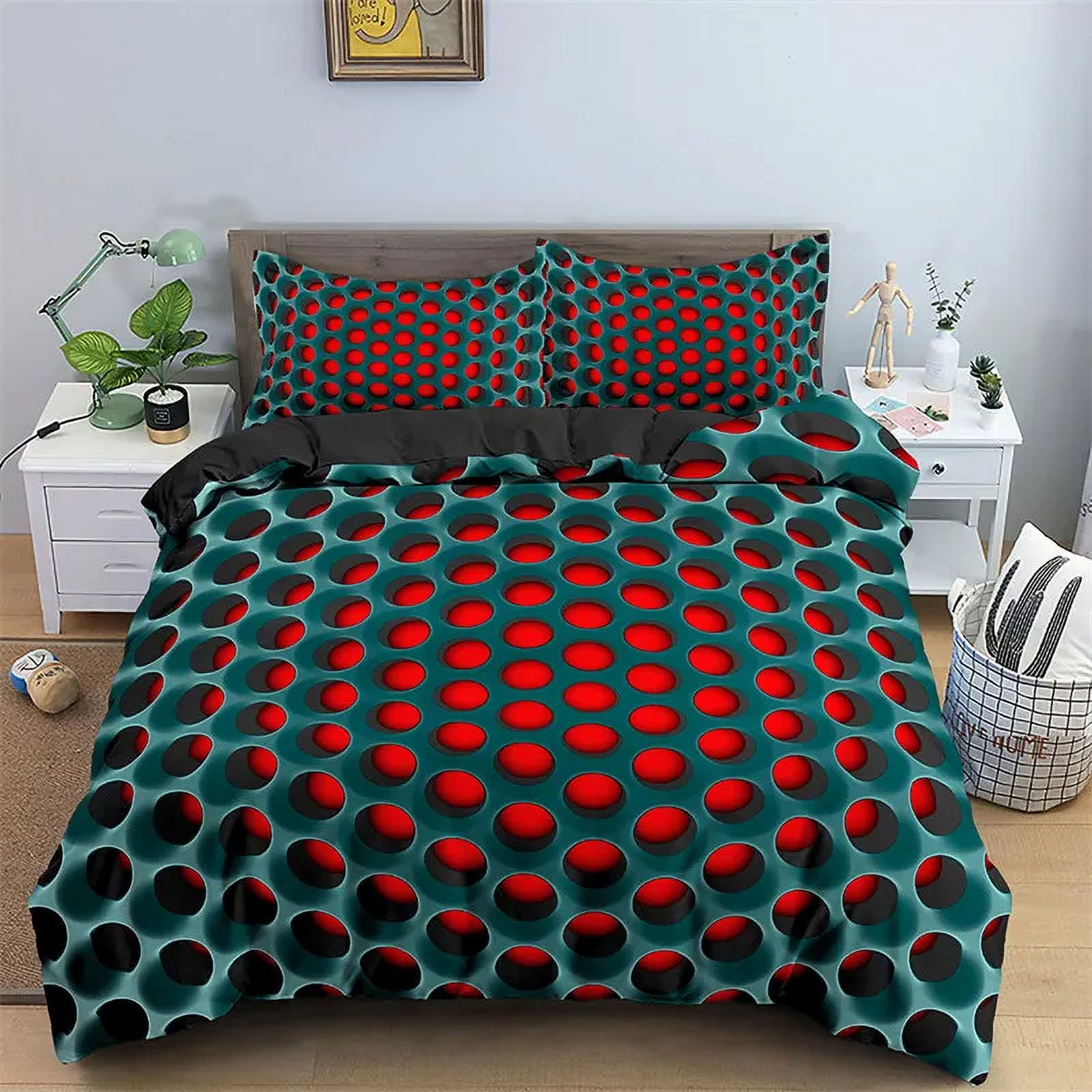 3D Hycomb Duvet Cover Abstract Geometric Bedding Set Microfiber Comforter Cover With Pillowcases ...