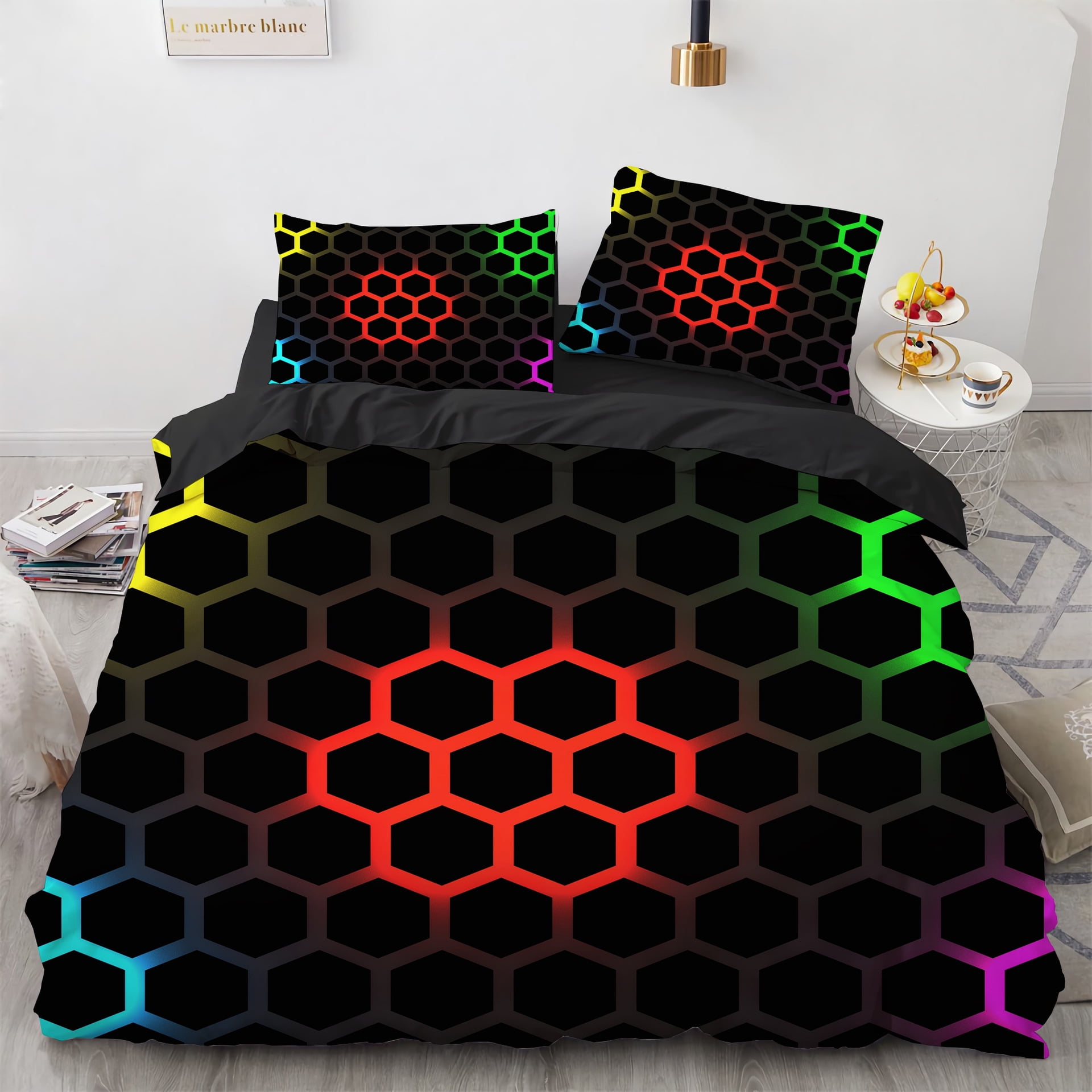 3D Hycomb King Duvet Cover Solid Geometry Bedding Set for Teens Adult ...