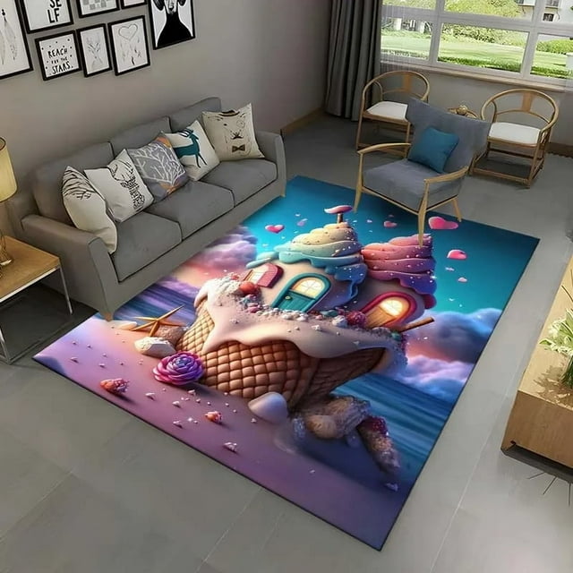 3D Ice Cream Cartoon Area Rug Large Carpet Rug for Living Room Bedroom ...