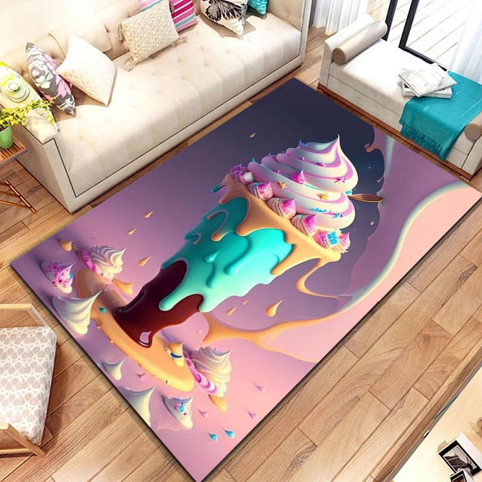 3D Ice Cream Cartoon Area Rug Large Carpet Rug for Living Room Bedroom ...
