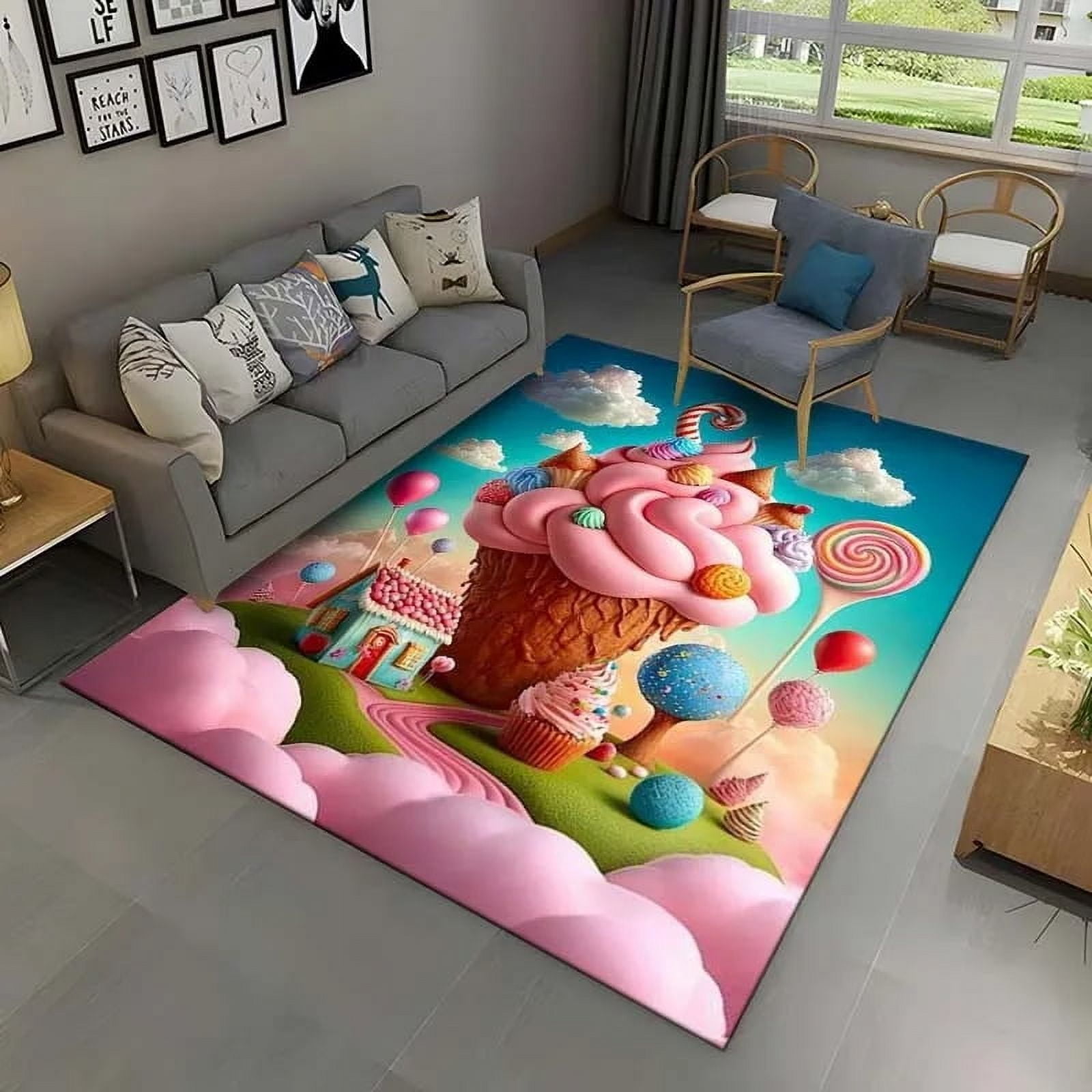 3D Ice Cream Cartoon Area Rug Large Carpet Rug for Living Room Bedroom ...