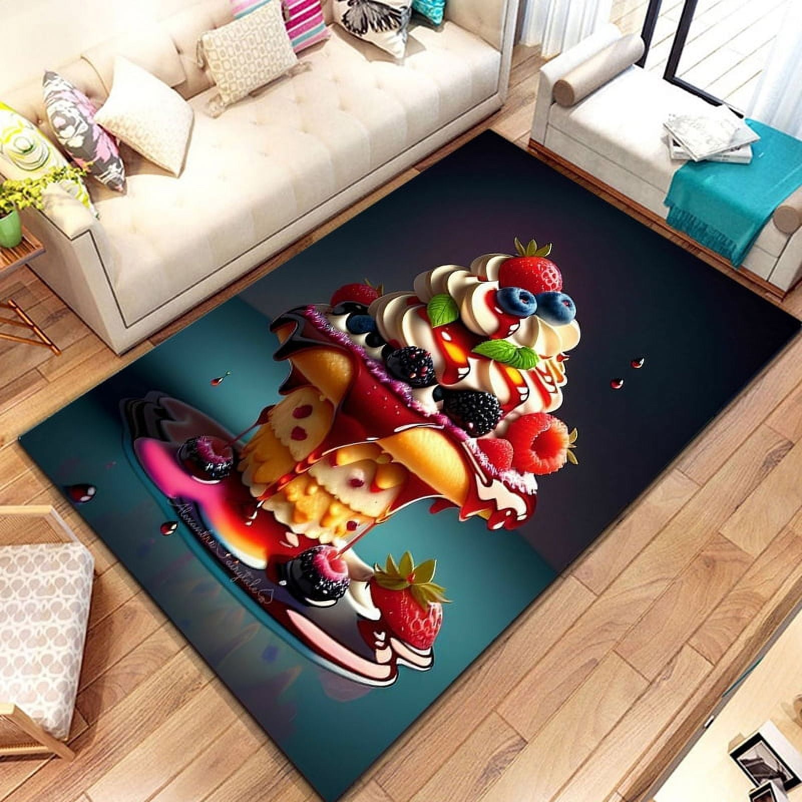3D Ice Cream Cartoon Area Rug Large Carpet Rug for Living Room Bedroom ...