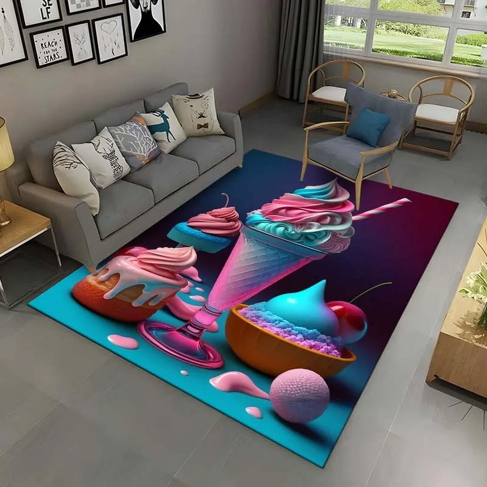 3D Ice Cream Cartoon Area Rug Large Carpet Rug for Living Room Bedroom ...