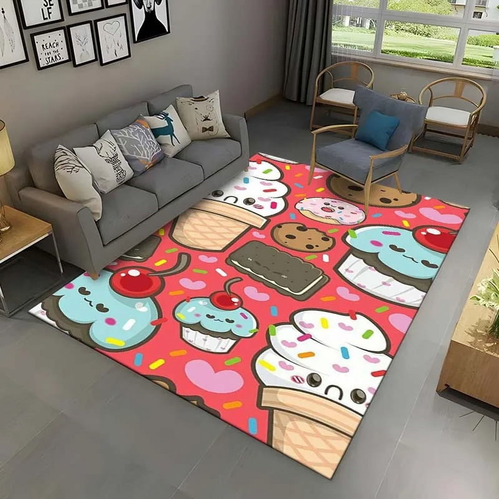 3D Ice Cream Cartoon Area Rug Large Carpet Rug for Living Room Bedroom ...