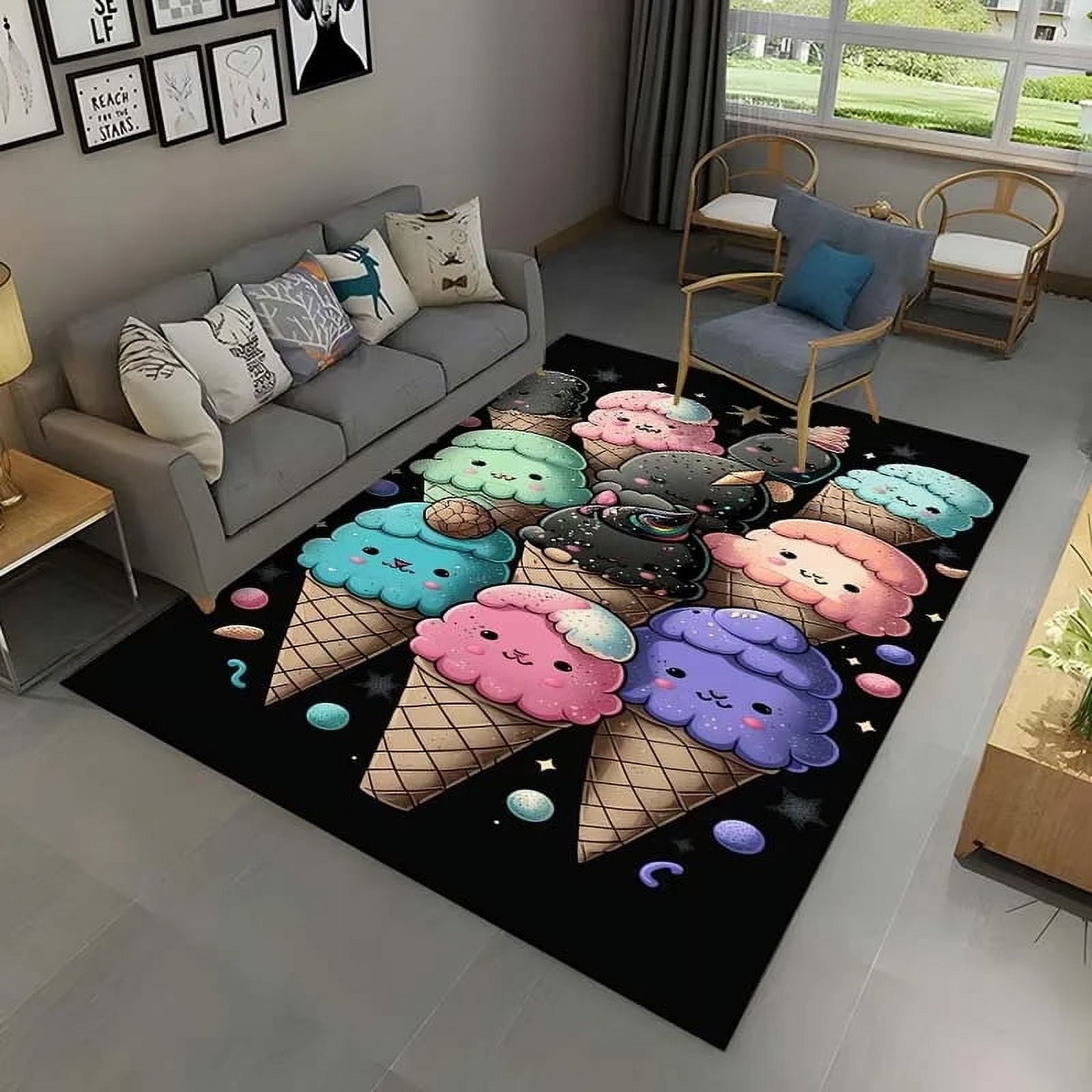 3D Ice Cream Cartoon Area Rug Large Carpet Rug for Living Room Bedroom ...