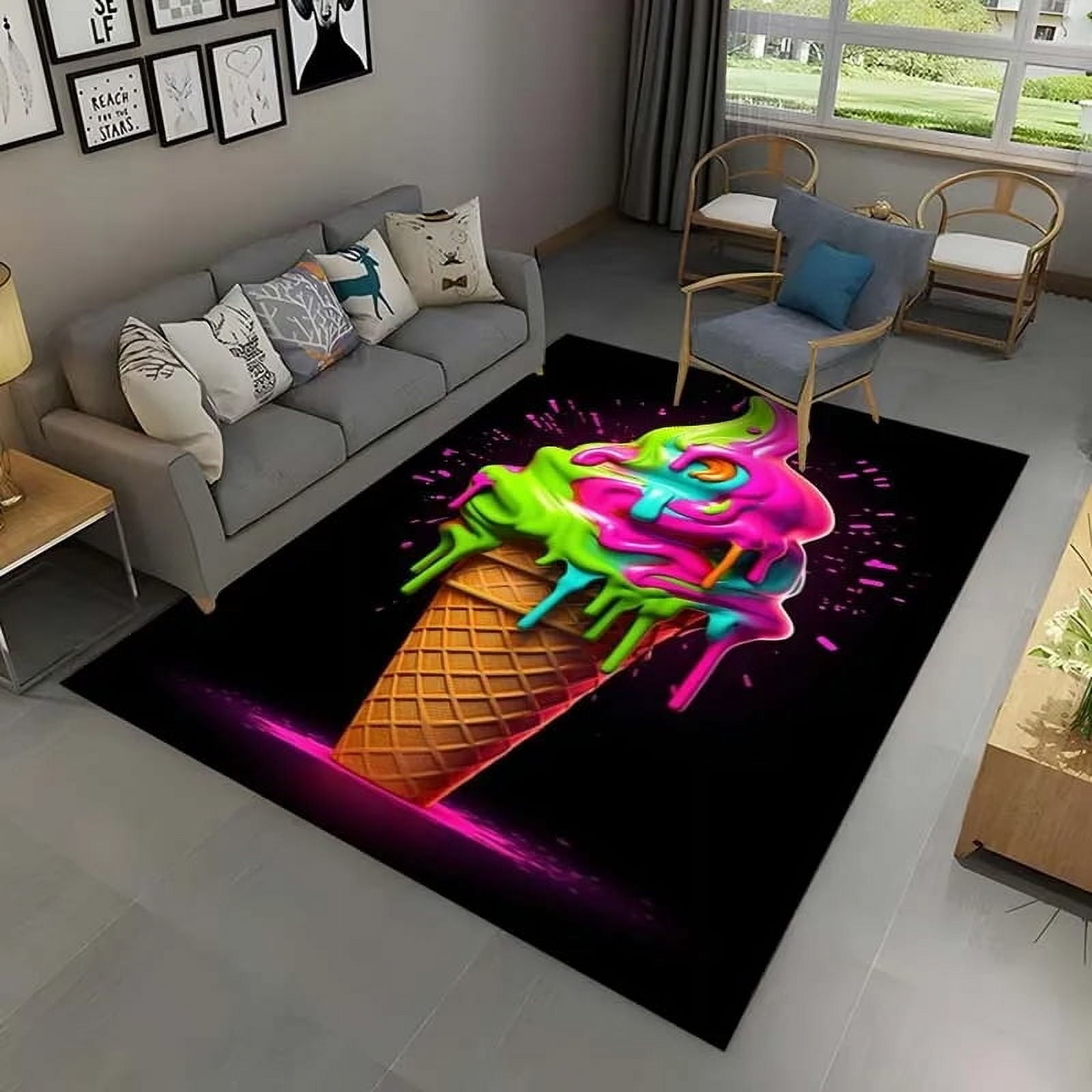 3D Ice Cream Cartoon Area Rug Large Carpet Rug for Living Room Bedroom ...