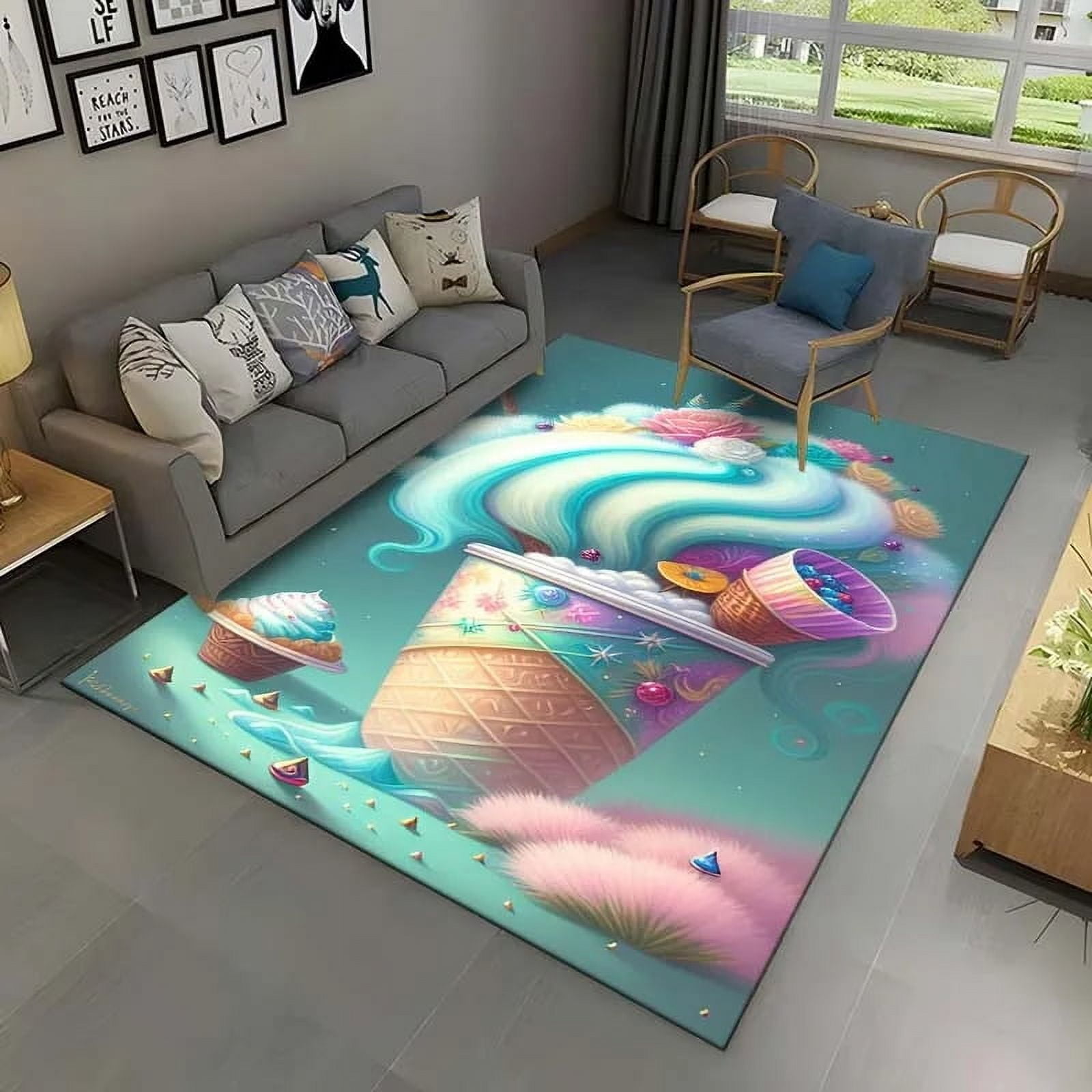 3D Ice Cream Cartoon Area Rug Large Carpet Rug for Living Room Bedroom ...