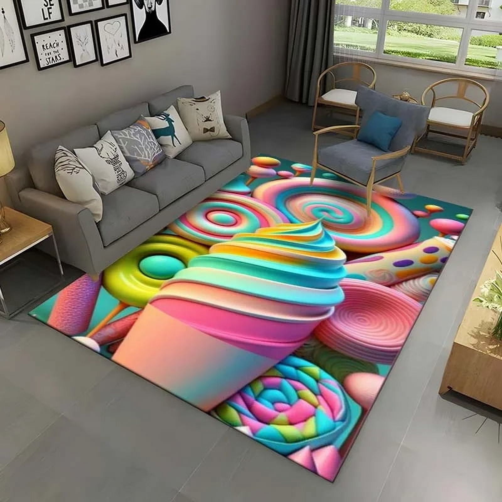 3D Ice Cream Cartoon Area Rug Large Carpet Rug for Living Room Bedroom ...