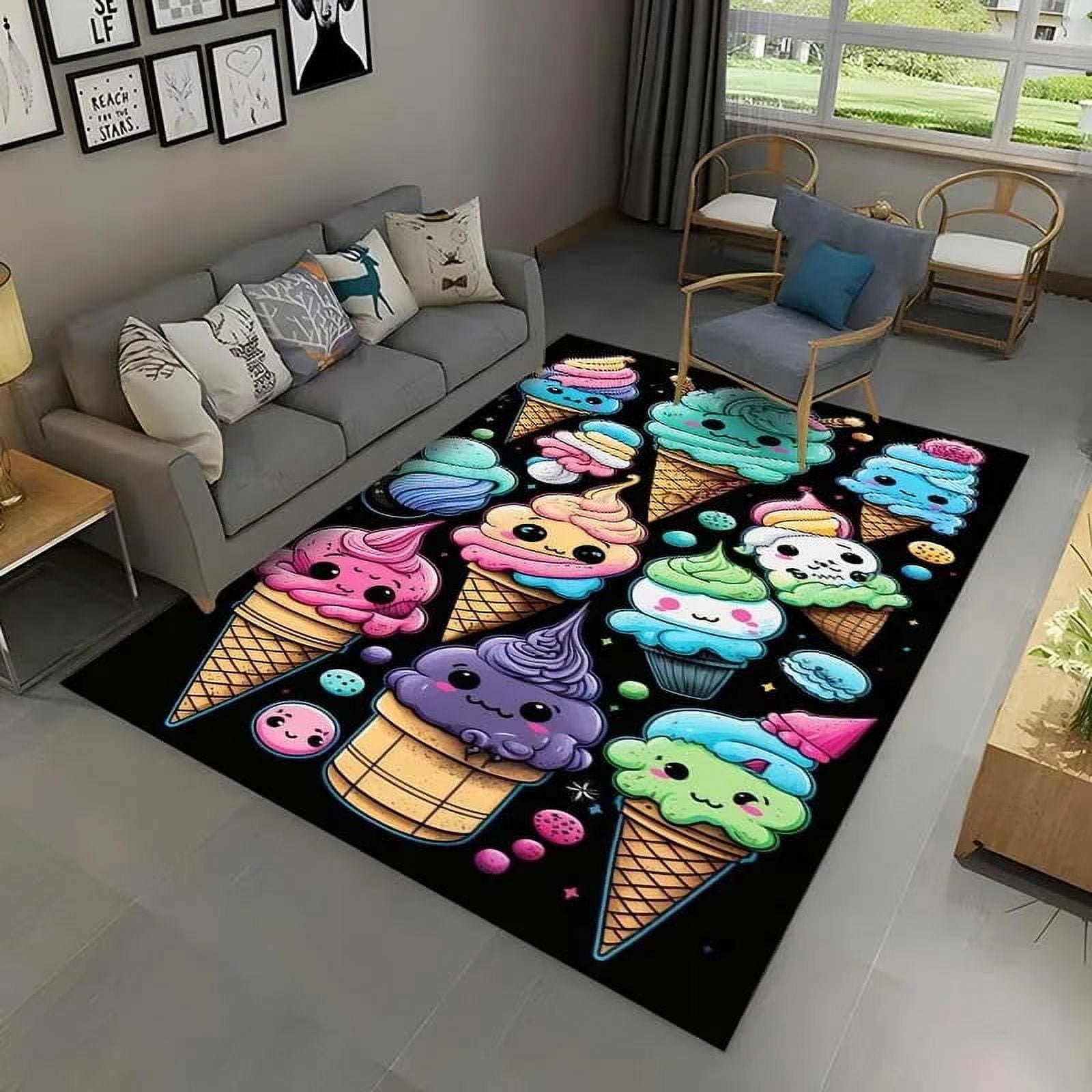 3D Ice Cream Cartoon Area Rug Large Carpet Rug for Living Room Bedroom ...
