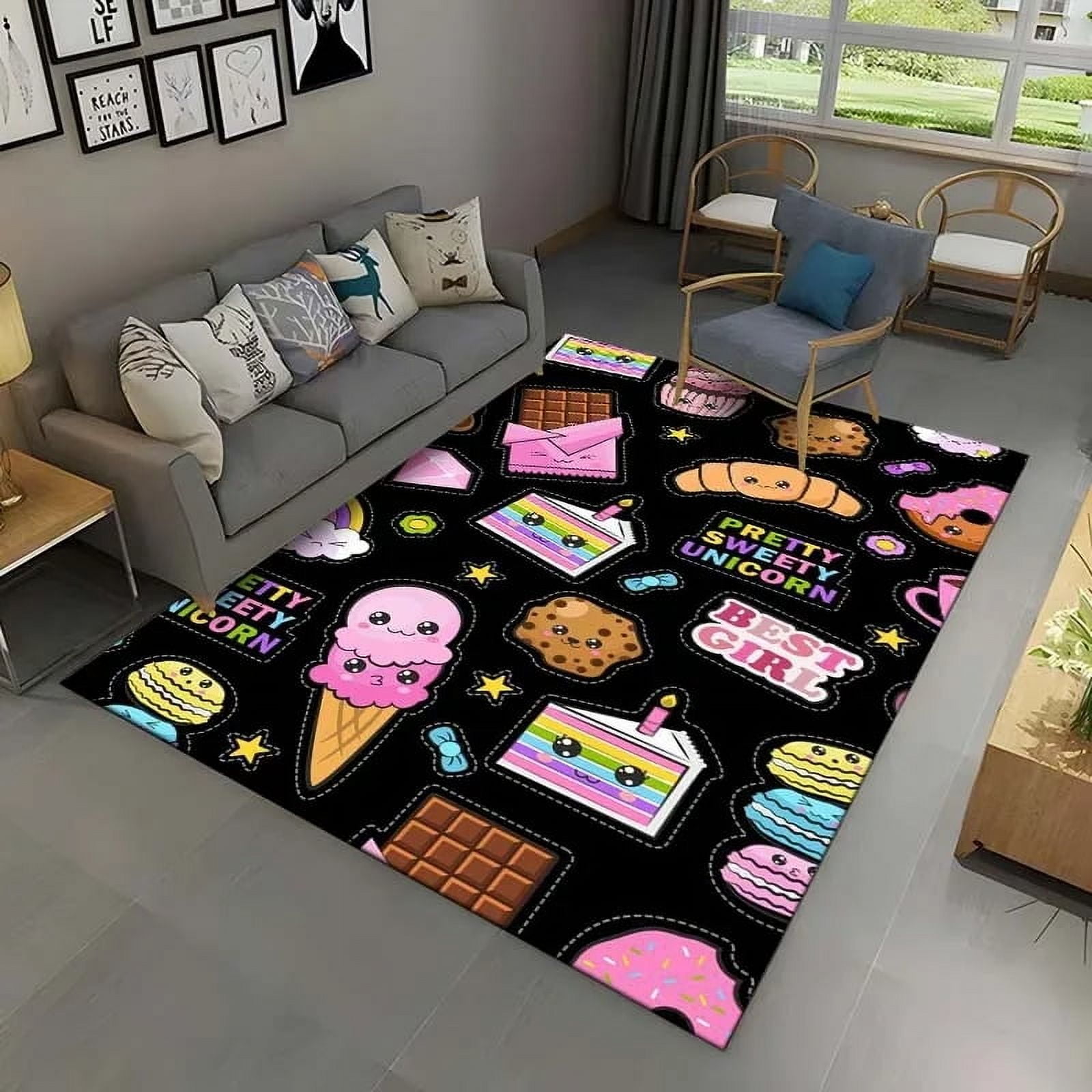 3D Ice Cream Cartoon Area Rug Large Carpet Rug for Living Room Bedroom ...