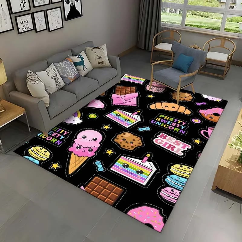 3D Ice Cream Cartoon Area Rug Large Carpet Rug for Living Room Bedroom ...