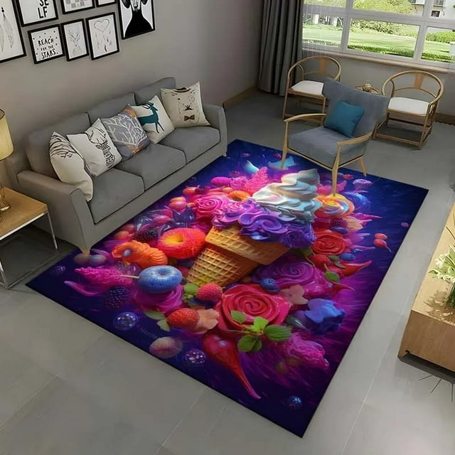 3D Ice Cream Cartoon Area Rug Large Carpet Rug for Living Room Bedroom ...