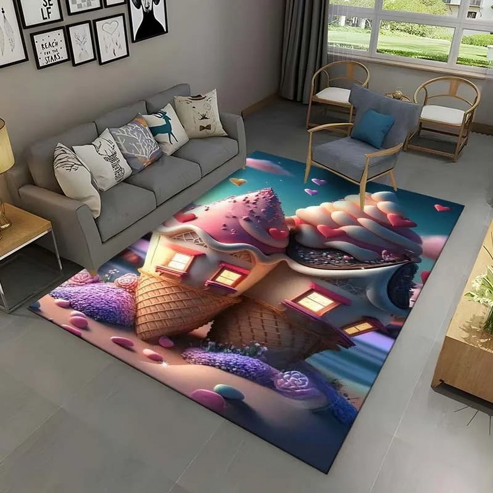 3D Ice Cream Cartoon Area Rug Large Carpet Rug for Living Room Bedroom ...
