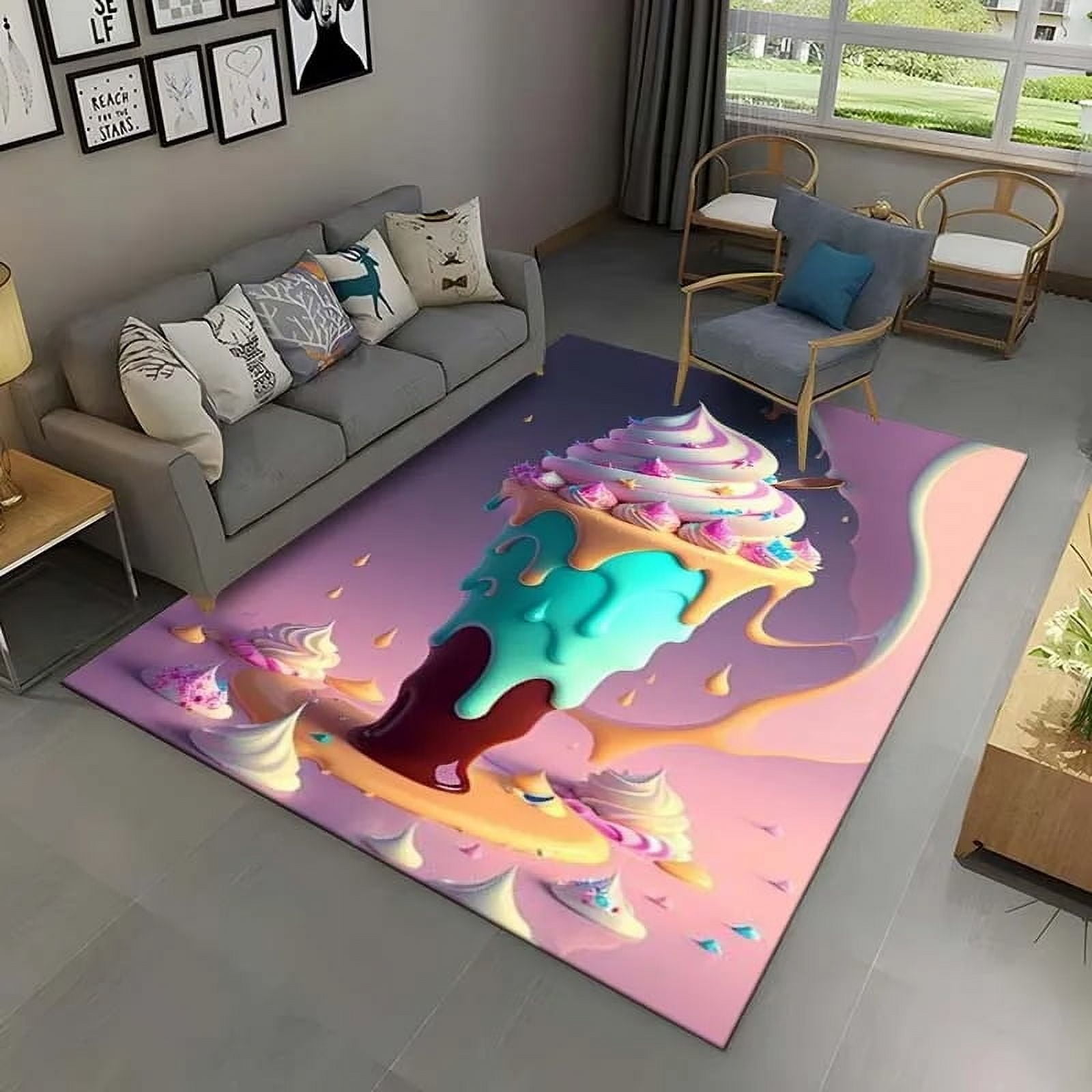 3D Ice Cream Cartoon Area Rug Large Carpet Rug for Living Room Bedroom ...