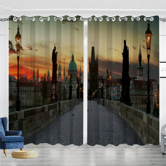 3D Iconic Building Sunset Landscape Sunshade Curtains Luxury Living ...