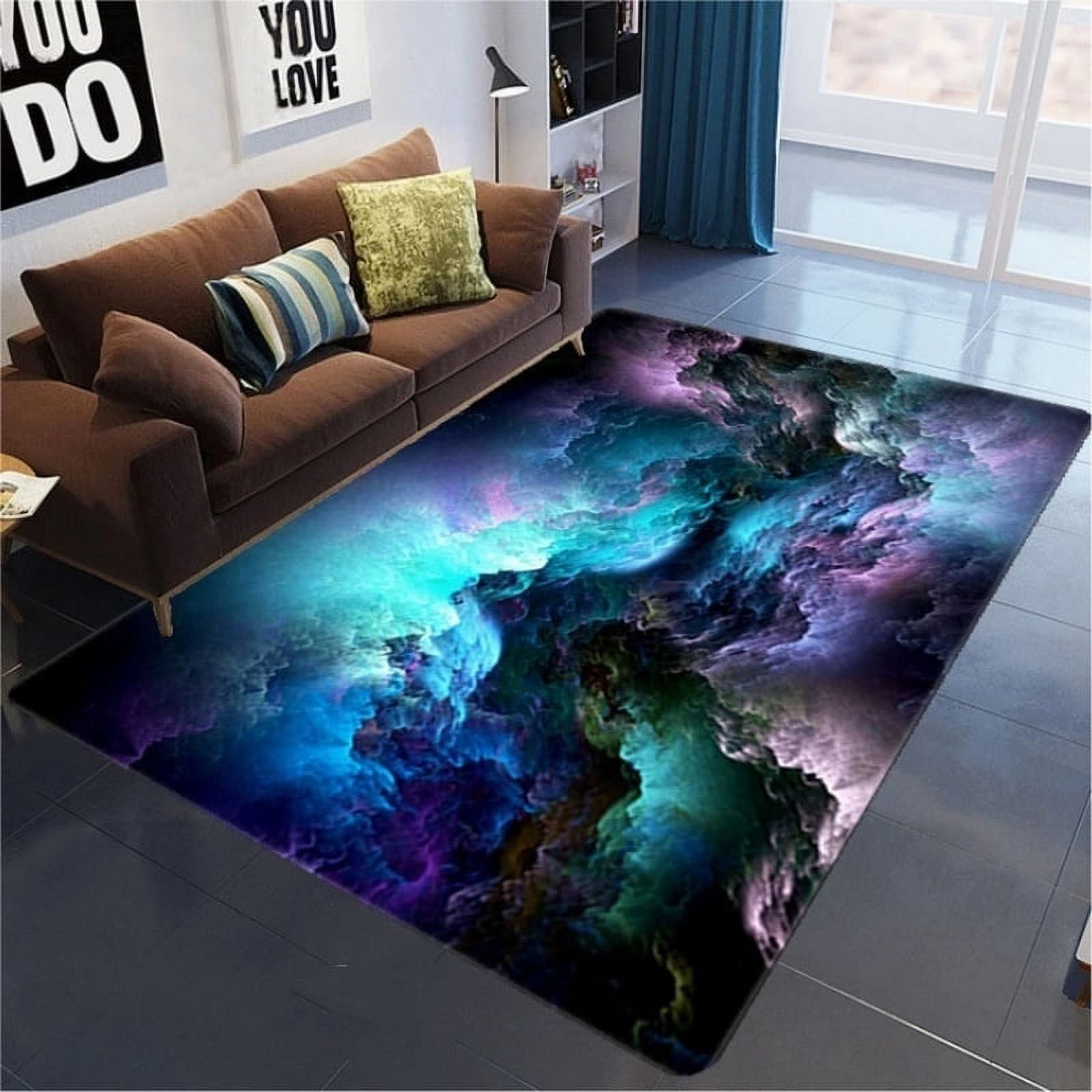 3D Illusion Carpet Modern Galaxy Outer Space Stars Pattern Area Rug Non ...